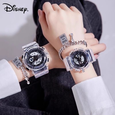 迪士尼手表女款学生初高中女生2025新款运动机械高级感透明电子表
