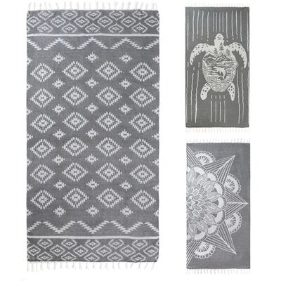 Turkish cotton fringed beach towel sea turtle mandala flower