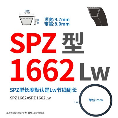 三角带SPZ/1625/1637/1662/1675/1687/1730/Lw传动皮带高速窄V带