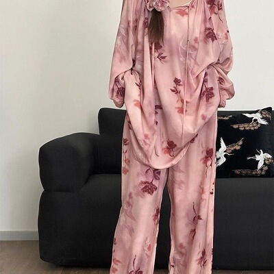 韩版Pajama Set云朵睡衣春秋法式温柔高级七分袖休闲家居服套装