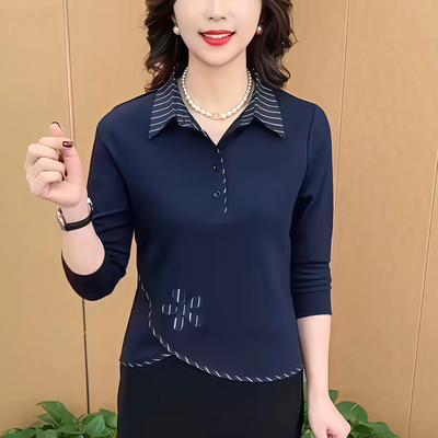 高级斜纺气质时尚减龄妈妈衫2025秋季女装新款修身显瘦小众上衣潮