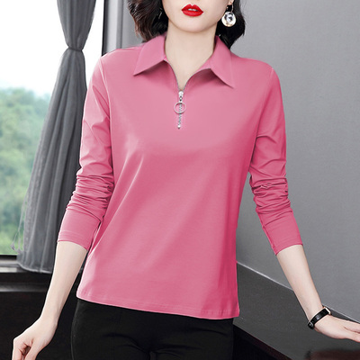 纯棉长袖t恤女新款女士女装上衣中年妈妈打底衫洋气宽松春装小衫