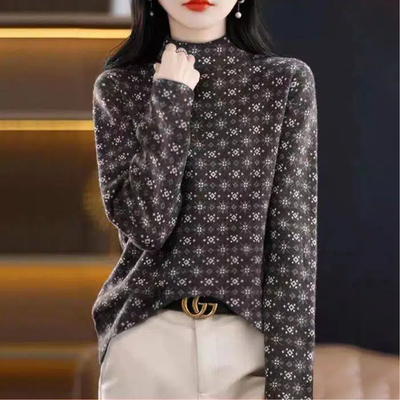 德绒加绒加厚半高领长袖妈妈T恤