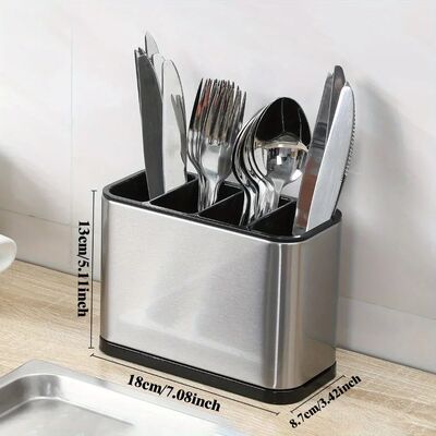 1Pc Stainless Steel Cutlery Holder with 4 Compartments, Rust