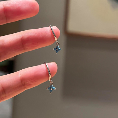 蓝色四叶草耳环女2025新款高级感