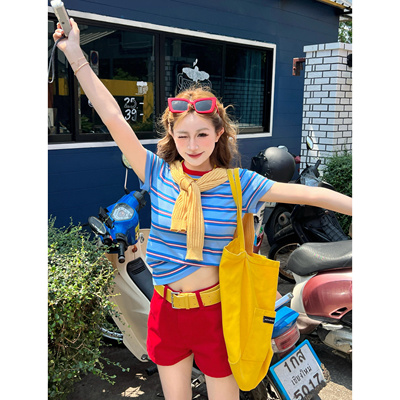 林诗琦NICKIDAILY撞色条纹短袖T