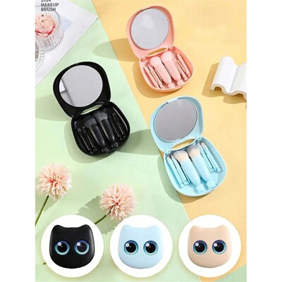 1 Box 6pcs Mini Cute Cat Design Portable Makeup Brush Set -