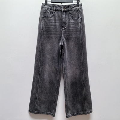 极简黑灰色高腰阔腿牛仔裤2026春季新款宽松藏肉休闲百搭长裤7685