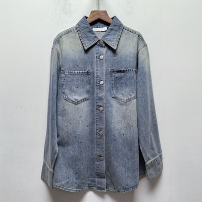 纳去标春秋新款翻领长袖牛仔衬衫外套带钻显瘦百搭休闲衬衣2697