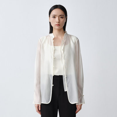 Dekashell/迪卡轩2025秋季新款高级气质感薄款长袖白色女士衬衫