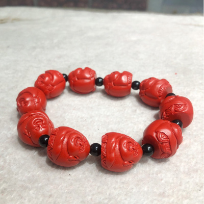 弥勒笑佛手串 天然朱砂男女佛公手链本命年佩戴大肚佛情侣礼物