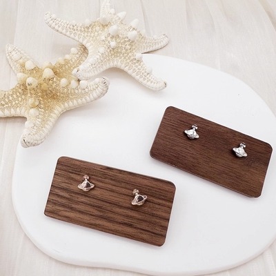 时尚简约  银色玫金色 光面小土星耳环--A88305