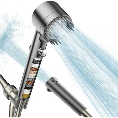 Shower head with handheld filter, high pressure water flow a