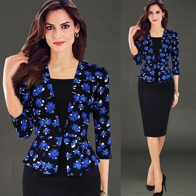 Fake small skirt hip-wrapped collar flower temperament suit