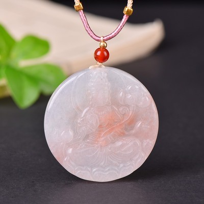 新疆金丝玉桃花酿观音吊坠挂件