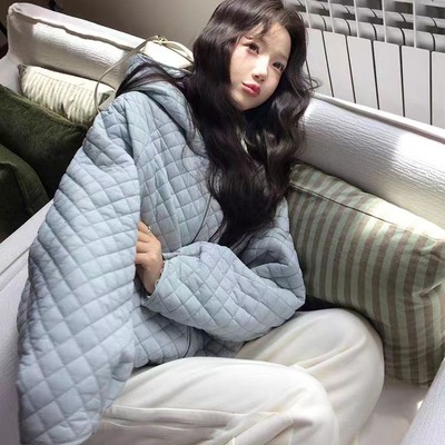 张贝贝轻薄泡芙菱格连帽棉服宽松显瘦保暖韩系ins风学生棉衣外套