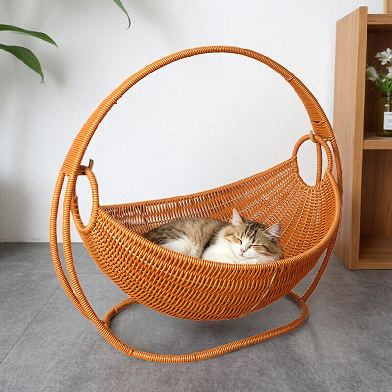 彷藤编猫窝四季通用网红猫咪摇篮床夏季透气藤编狗窝小型犬宠物窝
