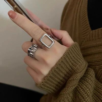 Silver Color Metal Rings Set Elegant Adjustable Rings for