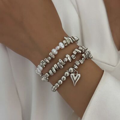 Imitation Pearl Bead Elastic String Bracelet Multi Layer