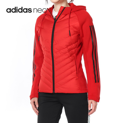 Adidas/阿迪达斯正品女子连帽修身薄款运动休闲羽绒服 DM4353