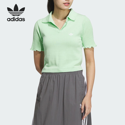 阿迪达斯女士套头短袖翻领POLO衫