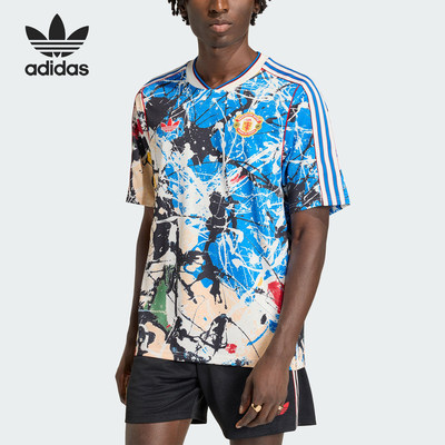 Adidas/阿迪达斯官方正品夏季男士时尚印花复古足球短袖T恤JZ7098