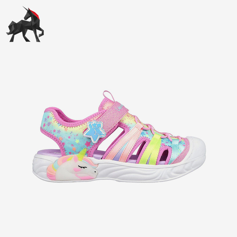Skechers/斯凯奇正品超轻闪灯包头大童运动沙滩凉鞋303102L-PKMT