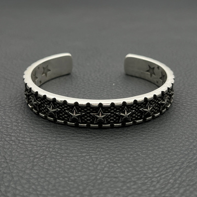 s925纯银高级感复古齿痕窄版星星手镯男cody sanderson经典款手环