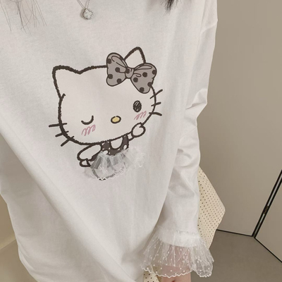 甜甜款圆领HelloKitty蕾丝拼接百搭显瘦长袖T恤16020