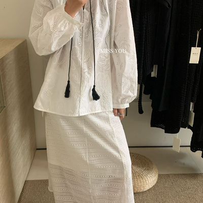 甜甜家春上新新中式重工镂空刺绣衬衫5525