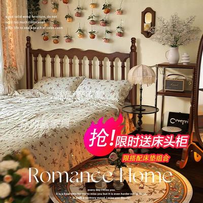 美式复古全实木床现代简约胡桃主卧双人家用床民宿极简法式温莎床