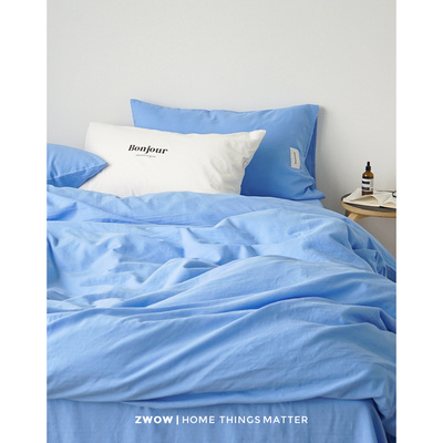 造卧zwow轻奢高级肌理感德式蓝侘寂风北欧100全棉床品床上四件套
