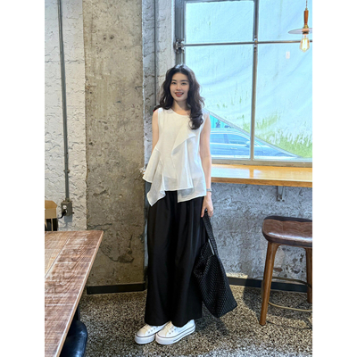 韩系轻熟荷叶边醋酸无袖衬衫夏季