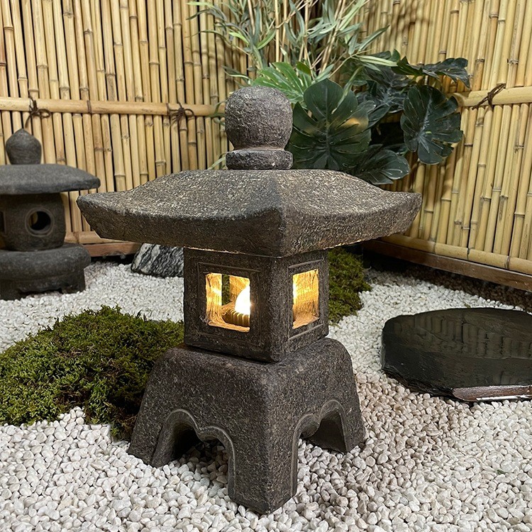 石灯庭院日式石灯笼仿古青石头灯户外中式电石灯园林景观石雕摆件