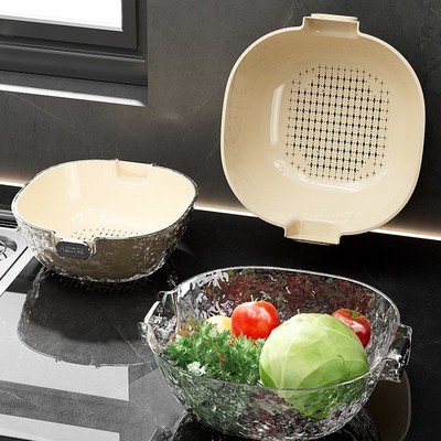 高颜值双层洗菜盆沥水篮新款家用轻奢洗菜篮子塑料水果盘客厅茶几