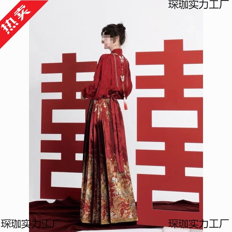 岁新中式套装班结婚岁与共国风裙敬酒服汉服马面裙婚服订婚礼红色