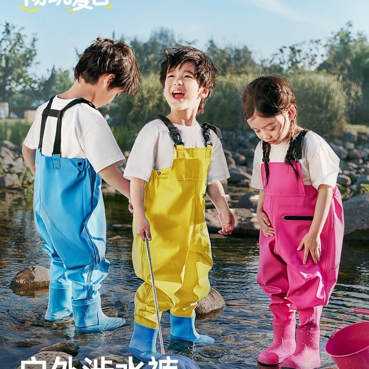 儿童赶海连体玩水衣服全身防水雨裤雨靴一体下水裤涉水幼儿园装备