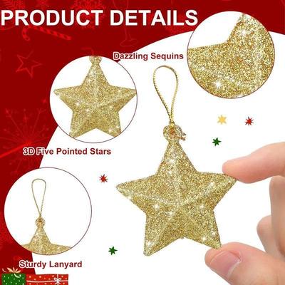 Gold Glitter Star Ornaments Christmas Tree Hanging Pendant 2