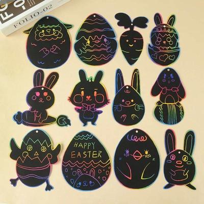 12pcs Easter Magic Scratch Art DIY Painting Crafts Kids Gift