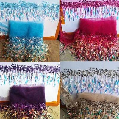 15cm wide 2Yards Sequin Tassel Fringe Mesh Beaded Fringes