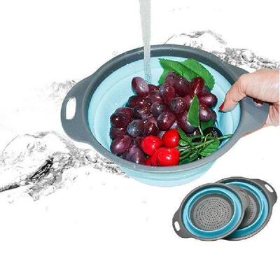 2pc/set Washing Basket Foldable Silicone Colander Fruit