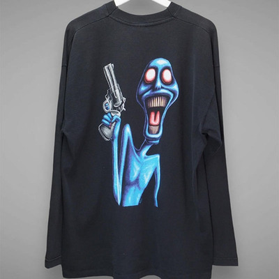 1995 The Offspring Smash Blue Monster 复古水洗重磅长袖T恤