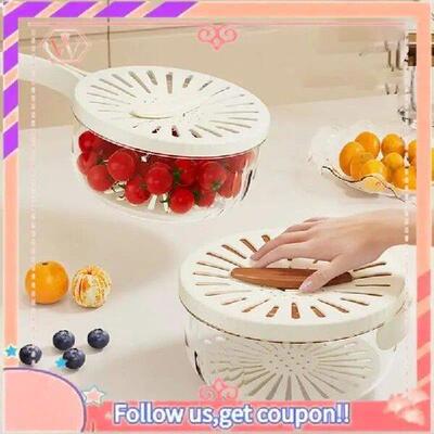 Upgraded Fruit Drain Basket With Lid Vegetable Washing Bowl