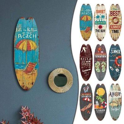 Vintage Wooden Printed Door Sign Sea Surfboard Summer Beach