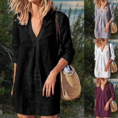 fashion dress vestidos robe gown女裙新款欧美女装v领中长款