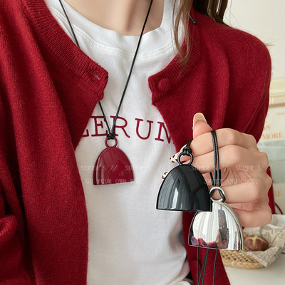 红色半月金属蜡绳挂脖项链毛衣链