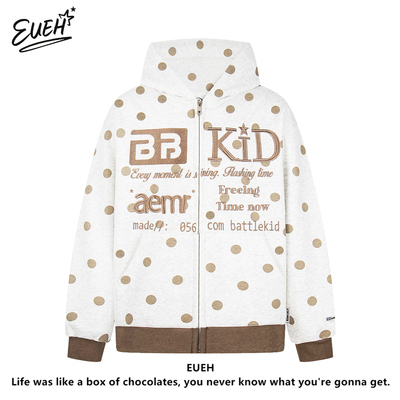 EUEH刺绣连帽卫衣男女波点帽衫