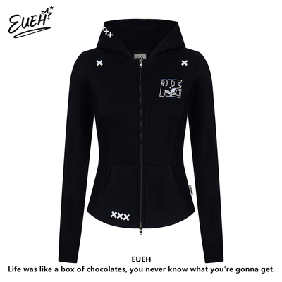 EUEH显瘦修身刺绣辣妹连帽卫衣