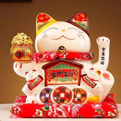 7 Inch Lucky Cat Decoration Feng Shui Fortune Cat Ceramic El