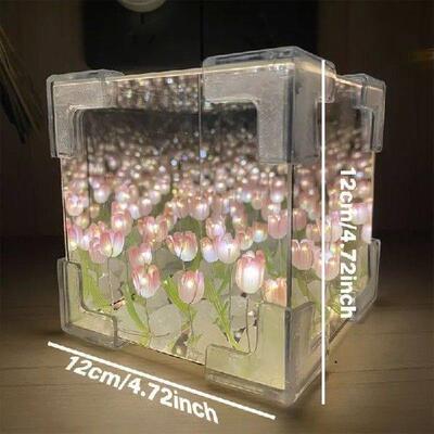 DIY Tulip Mirror Cube Lamp Simulation Artificial Flowers